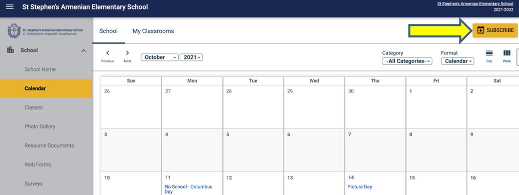 Family Portal Events Calendar - St. Stephen's Armenian Elementary School
